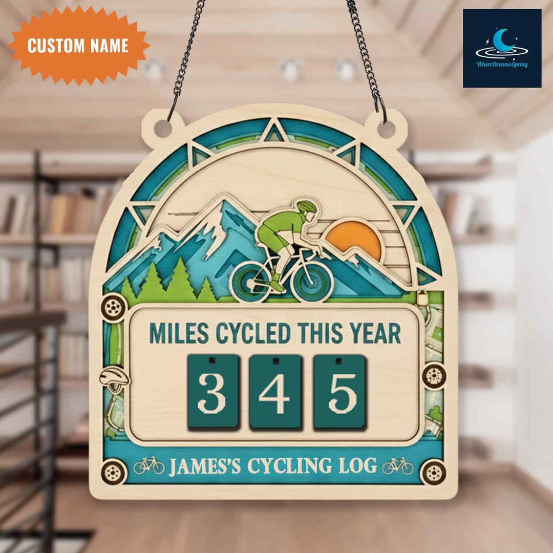 Custom Cycling Miles Tracker Sign, Wooden Cycling Log Display, Custom ...