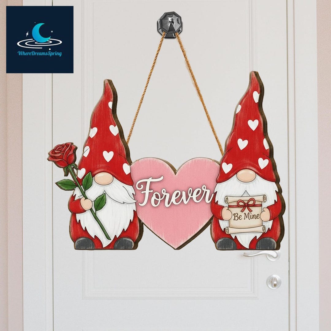 Valentine Gnome Door Sign, Forever Heart Hanging Decor, Gnome Couple ...
