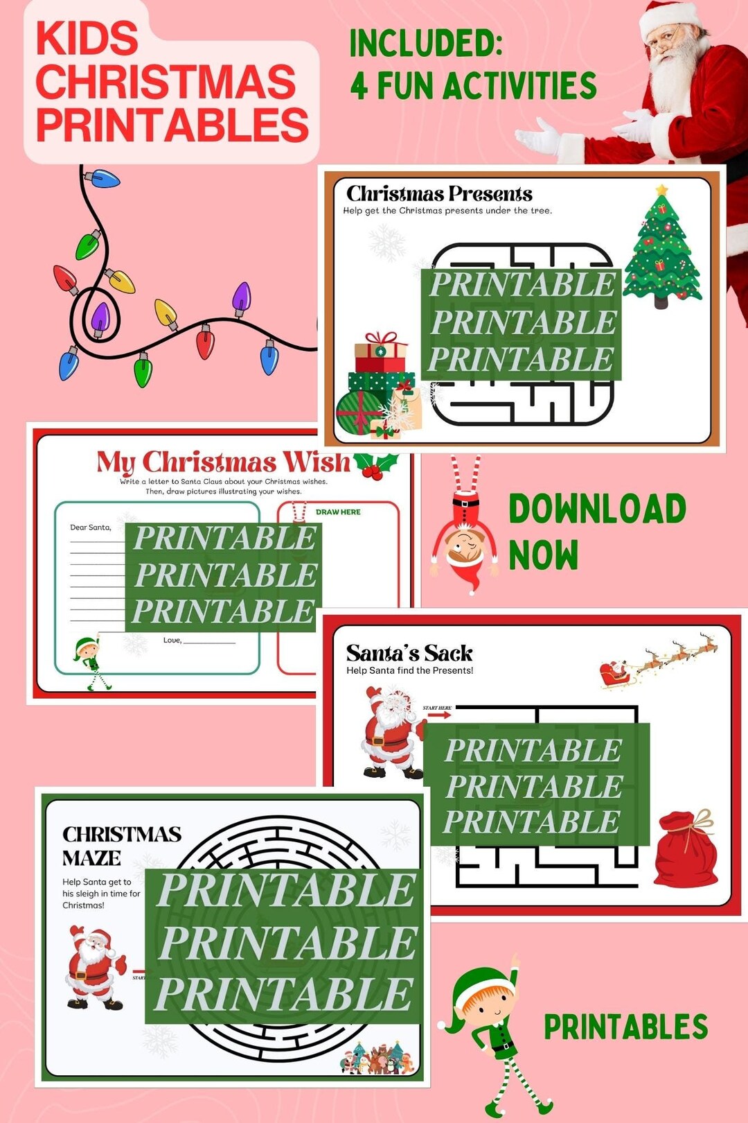 4 CHRISTMAS Activities PRINTABLES for KIDS - Etsy