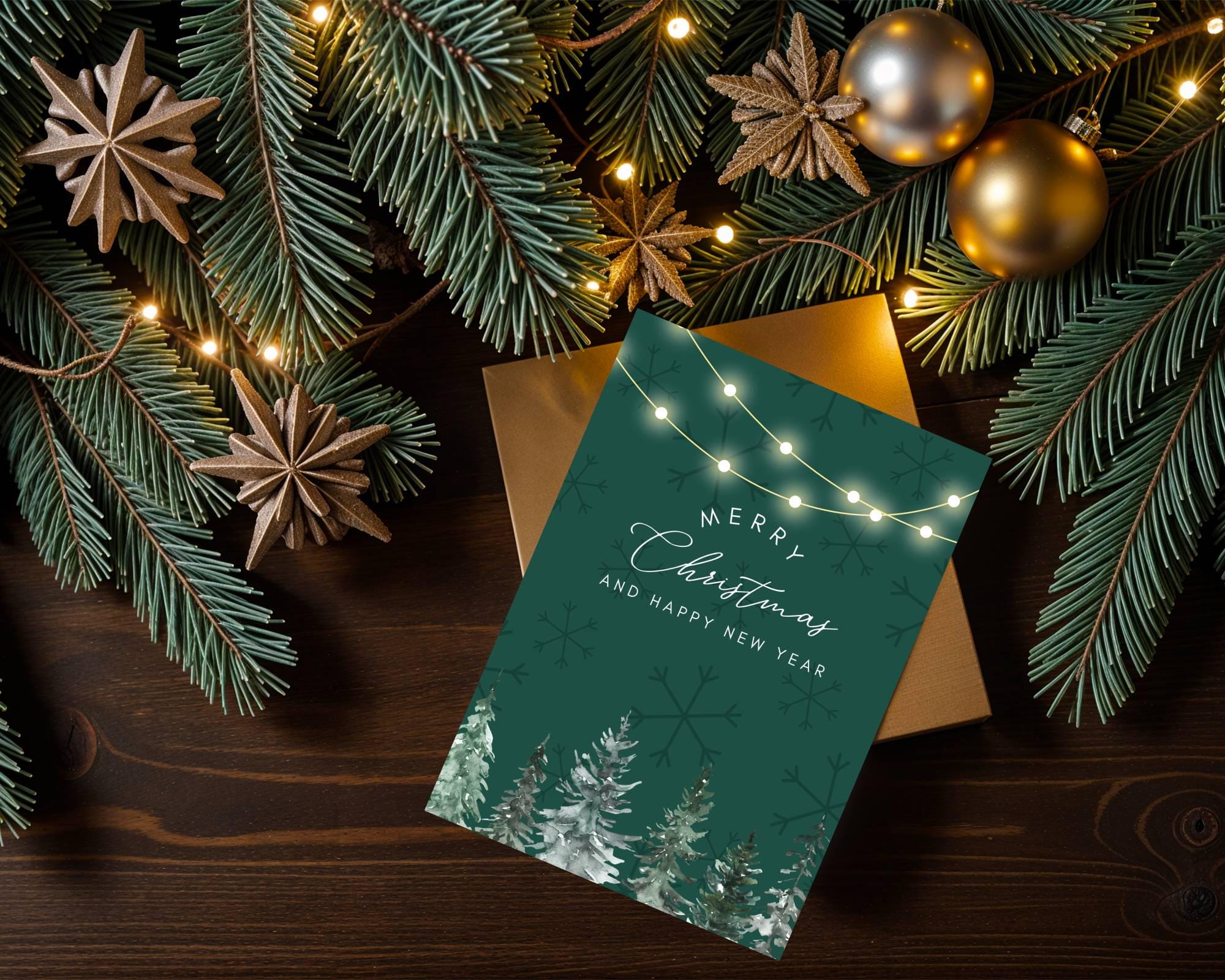 Christmas Card Template Digital Download | Green Holiday Card ...