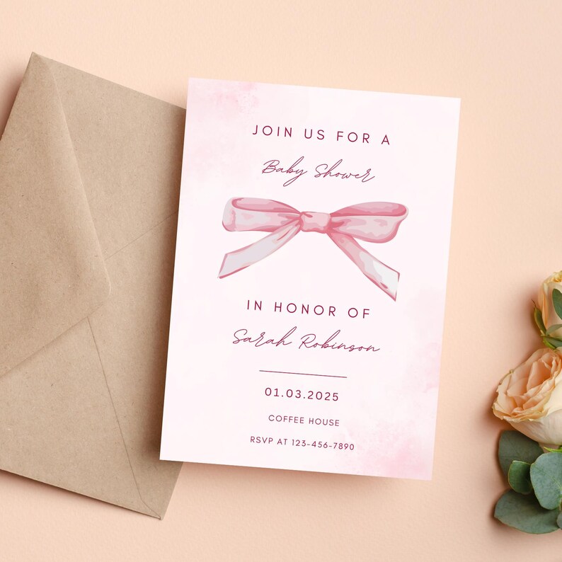 Editable Pink Baby Girl Welcome Invitation Template - Etsy