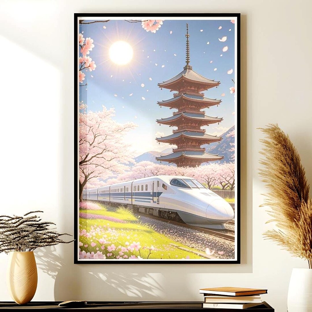 Kyoto Cherry Blossom Shinkansen Print, Anime Style Japanese Art, Scenic ...