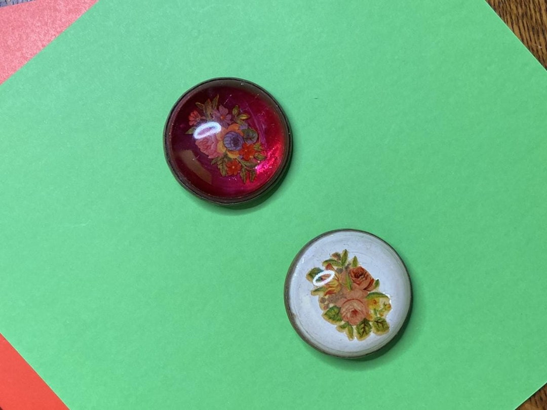 Antique Floral Bridle Rosettes Glass Dome Deep Rose and White ...