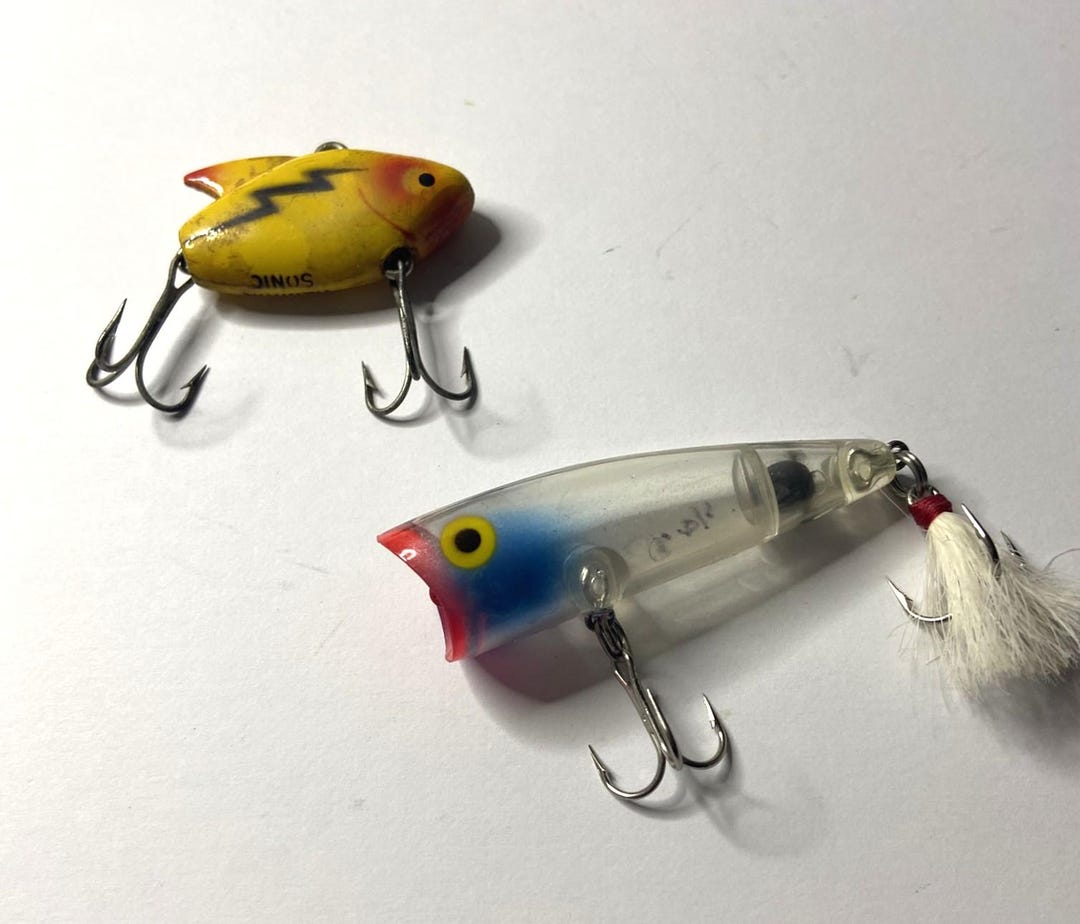 Vintage Heddon Sonic Yellow 1 5/8" Fishing Lure 1960s & Bonus Top Water ...