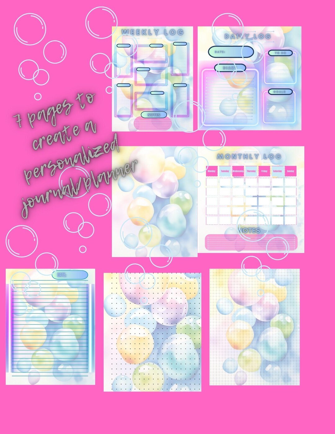 Neon Bubblegum Digital Journal Planner – Printable PDF - Etsy