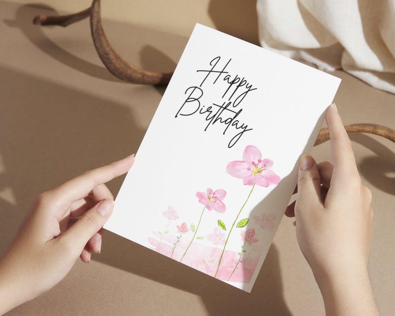 Happy Birthday Printable Card, Digital Happy Birthday Card, Greeting Card, Love Card, Pink ...
