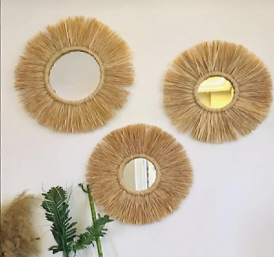 Handmade Raffia Mirror, Boho and Rustic Home Decor, New Home and Mother ...