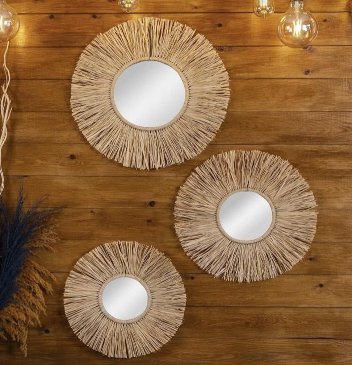 Handmade Raffia Mirror, Boho and Rustic Home Decor, New Home and Mother ...