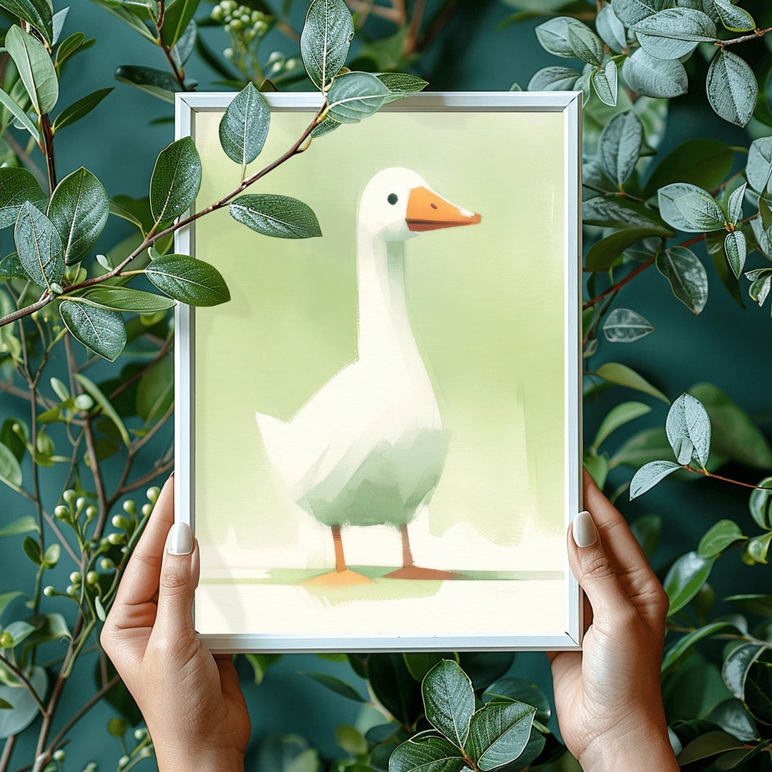 Minimalist Impressionist Watercolor Painting of a Silly Goose: Calm ...