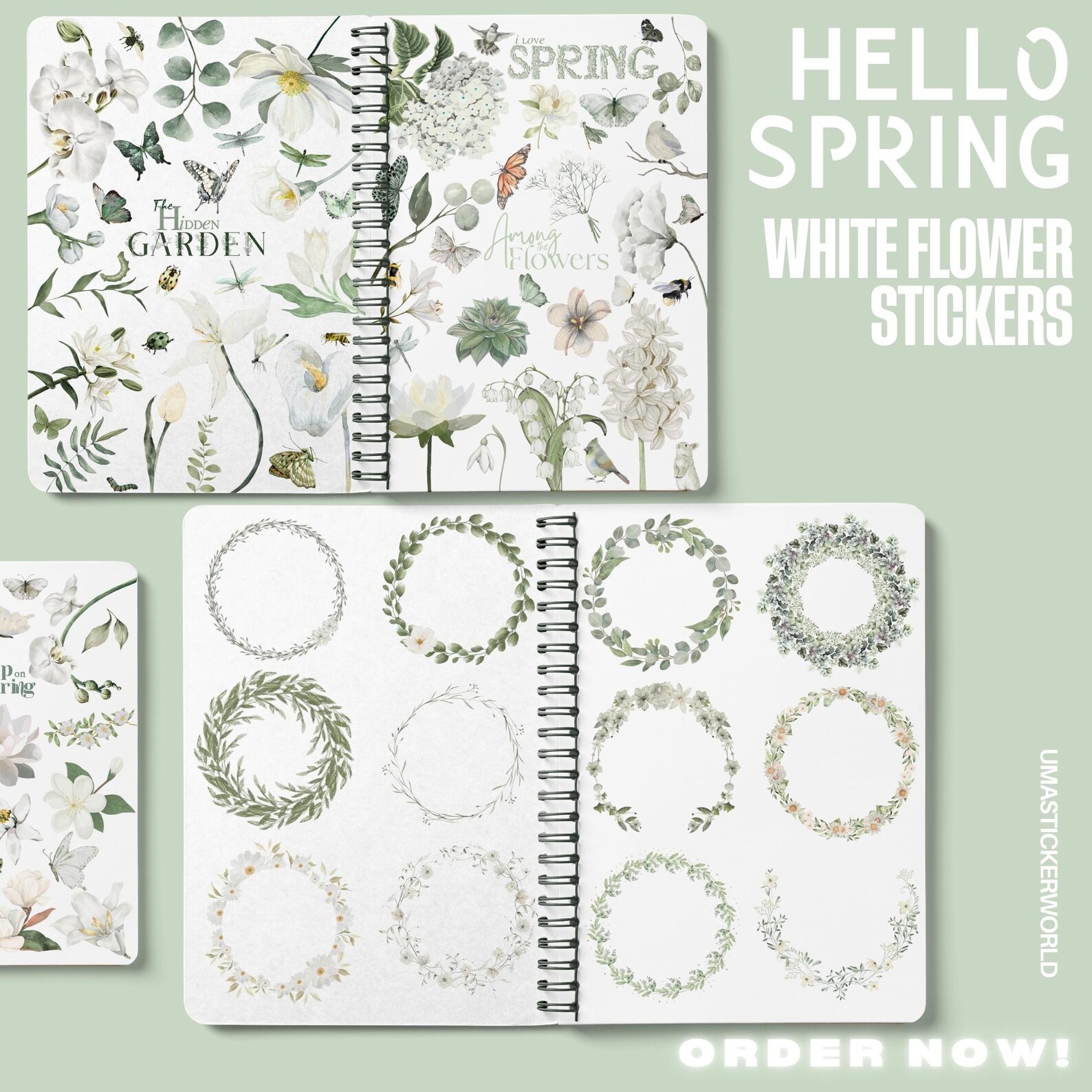 200+ Hello Spring Digital Stickers | Goodnotes White Flower Stickers ...