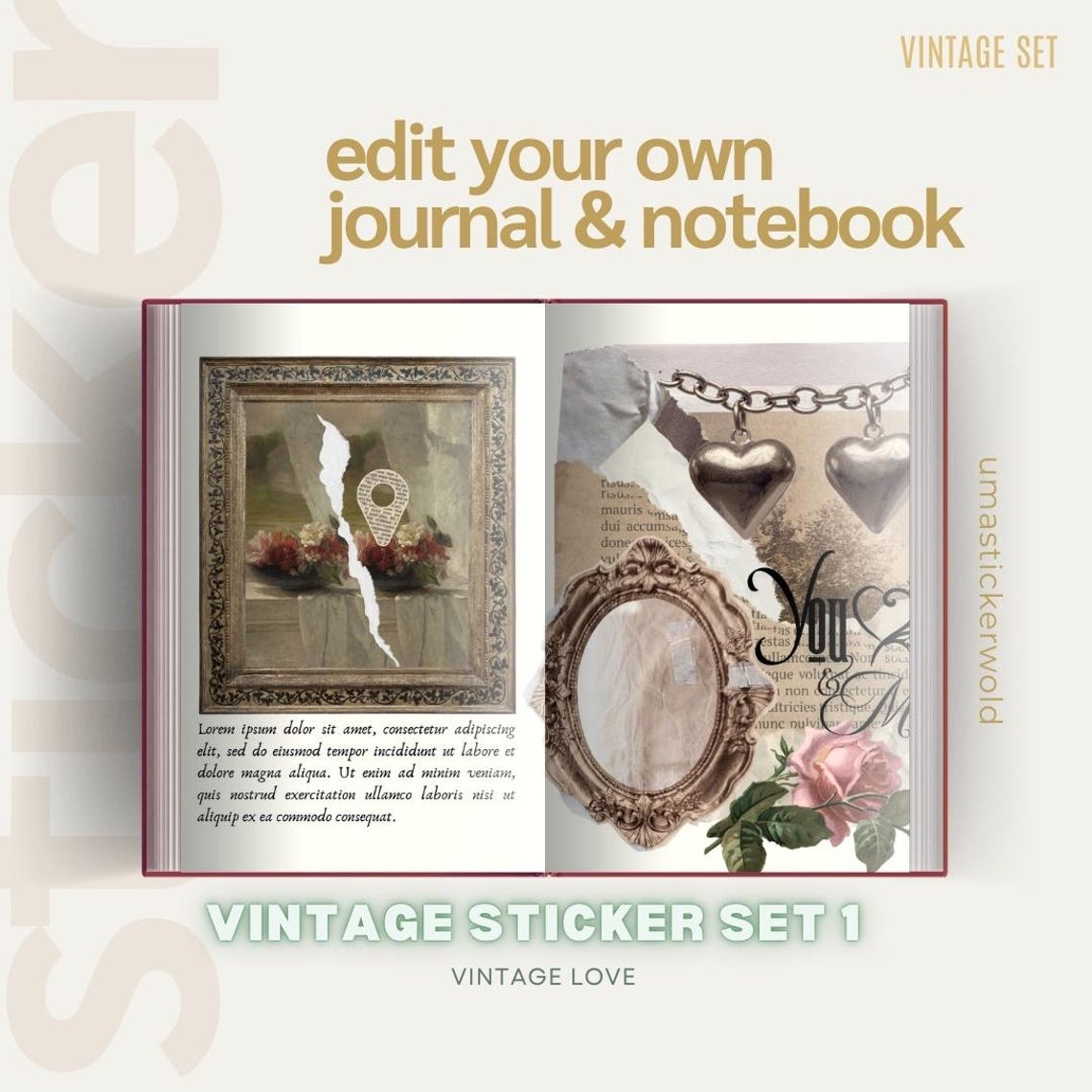 Vintage Love Digital Sticker Set Vintage Digital Stickers Retro Romance ...