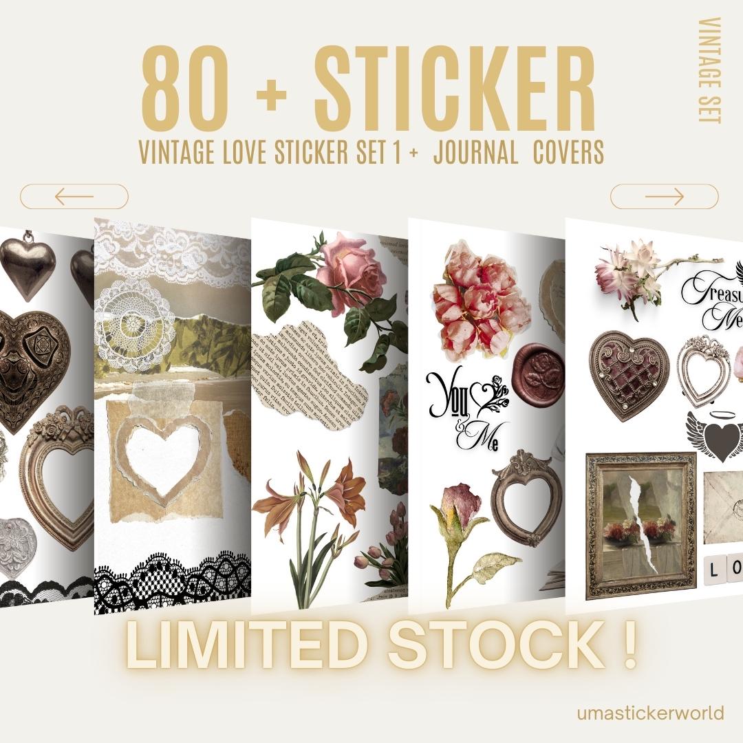 Vintage Love Digital Sticker Set Vintage Digital Stickers Retro Romance ...