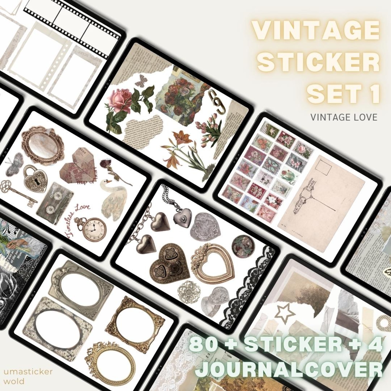 Vintage Love Digital Sticker Set Vintage Digital Stickers Retro Romance ...