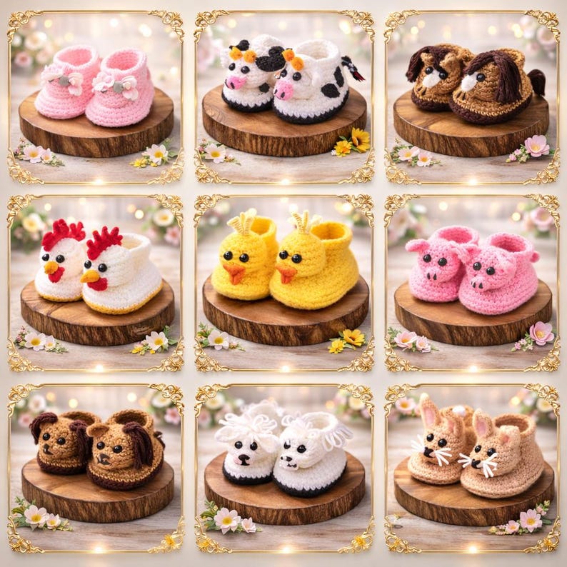 Animal Baby Booties Crochet Pattern, Farm & Jungle Animals Baby Shoes ...