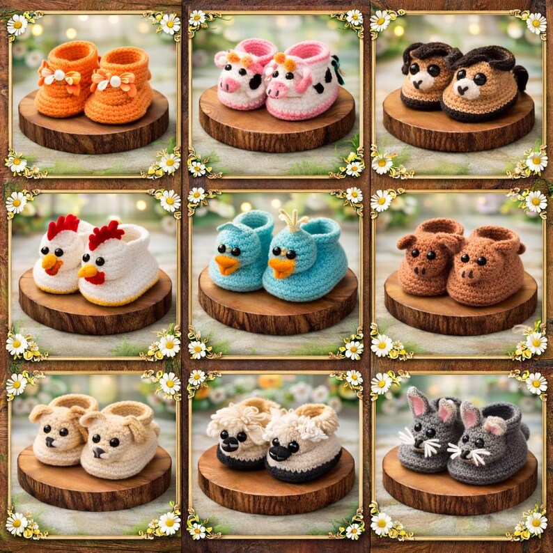 Animal Baby Booties Crochet Pattern, Farm & Jungle Animals Baby Shoes ...