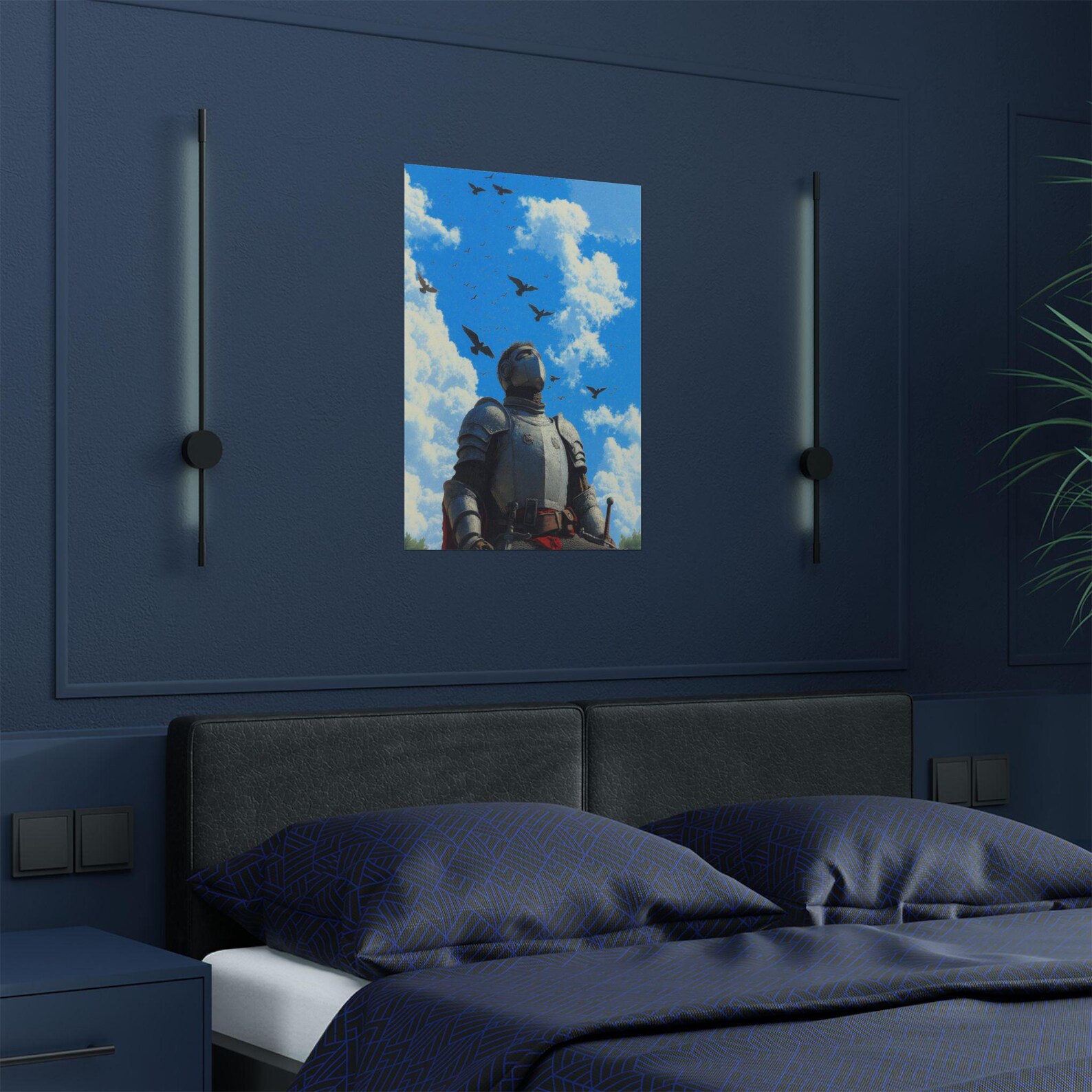 A Noble Freedom - Heroic Satin Poster of Knight in Sky, Fantasy Decor ...