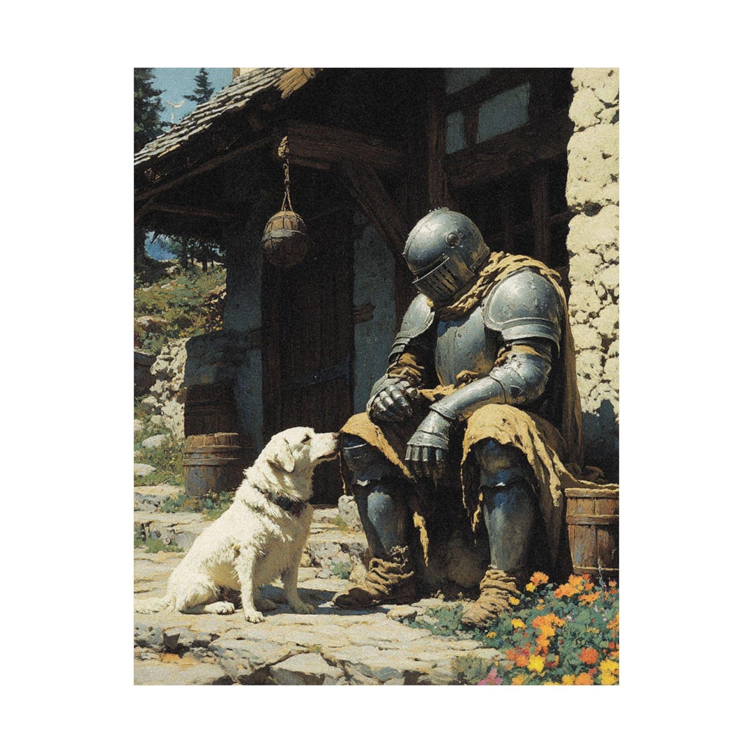 Medieval Knight and Dog Satin Poster – Vintage Style Wall Art - Etsy