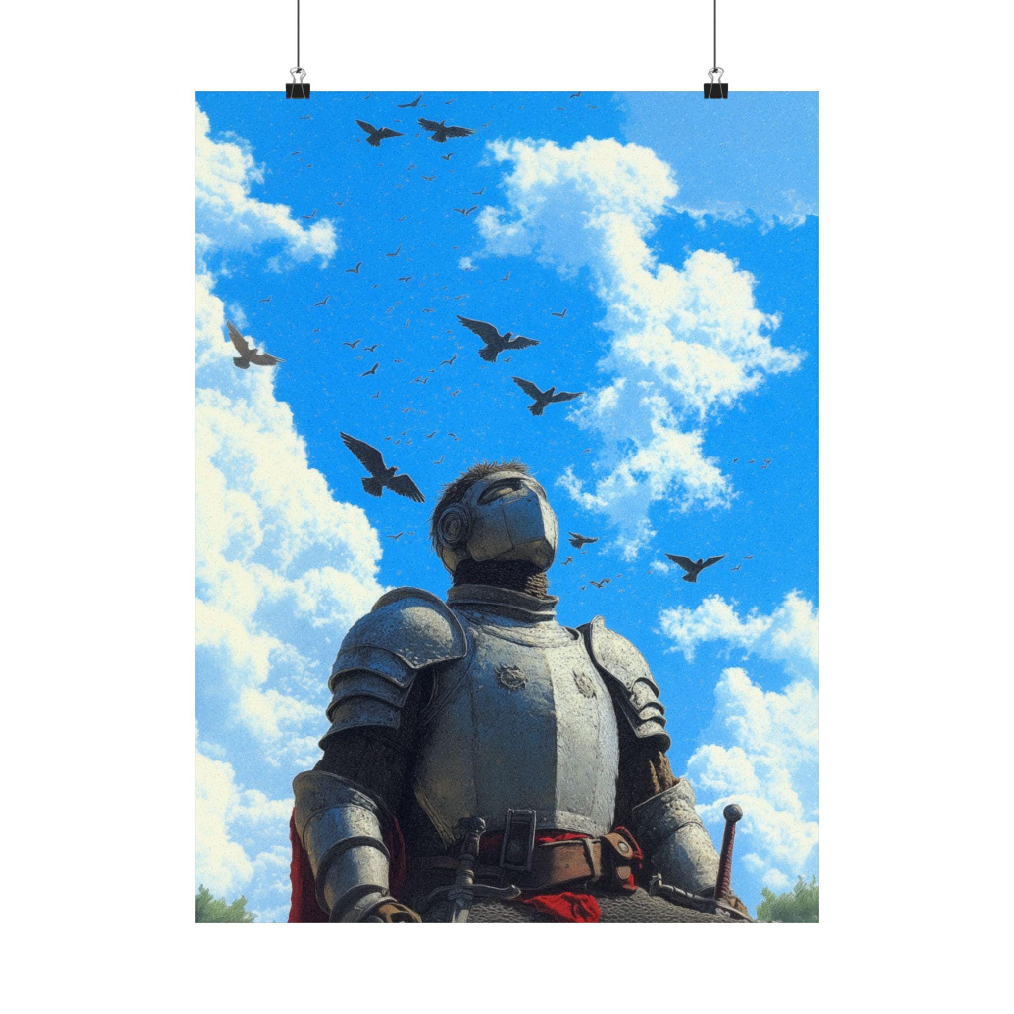 A Noble Freedom - Heroic Satin Poster of Knight in Sky, Fantasy Decor ...