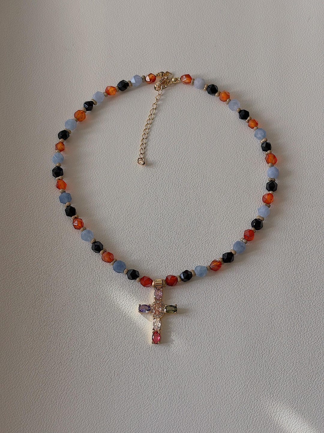 Multicolor Beaded Cross Necklace - Gold Filled Cross Necklace - Cross ...