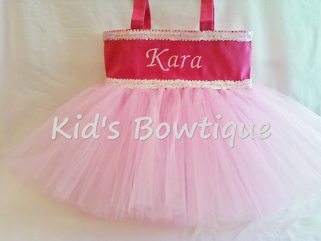Monogrammed Tutu Tote Bag With Double Pink Sequins Trim and Pink Tutu ...