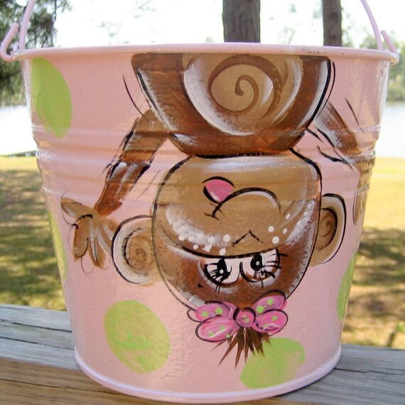 Items similar to Hand Painted Personalized Monkey Bucket on Etsy