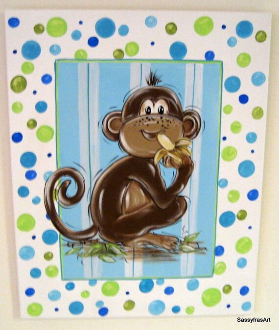 Items similar to Hand Painted Kids Wall Art Monkey Painting on Etsy