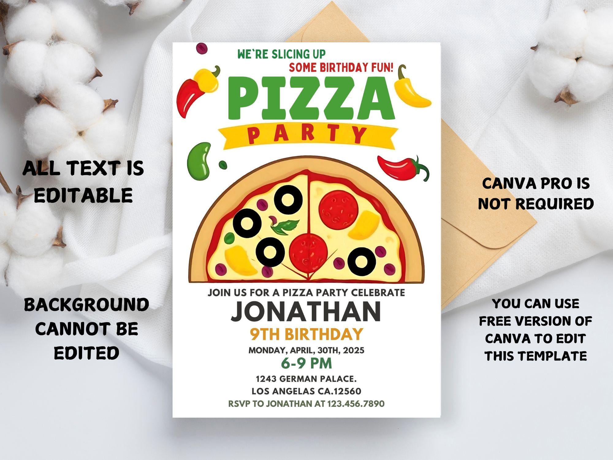 Editable Pizza Party Invitation | Pizza Birthday Party Invite | Any Age ...