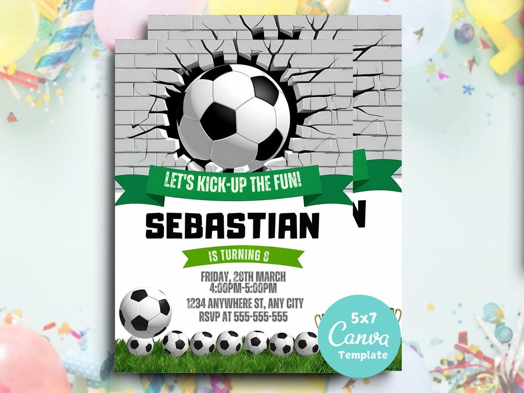 Editable Soccer Birthday Invitation Template, Boys Soccer Party ...