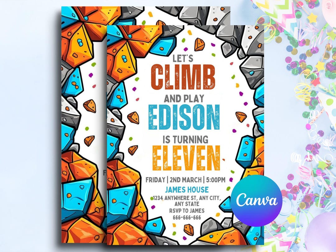 Editable Rock Climbing Birthday Invitation, Rock Climb Party Invite ...