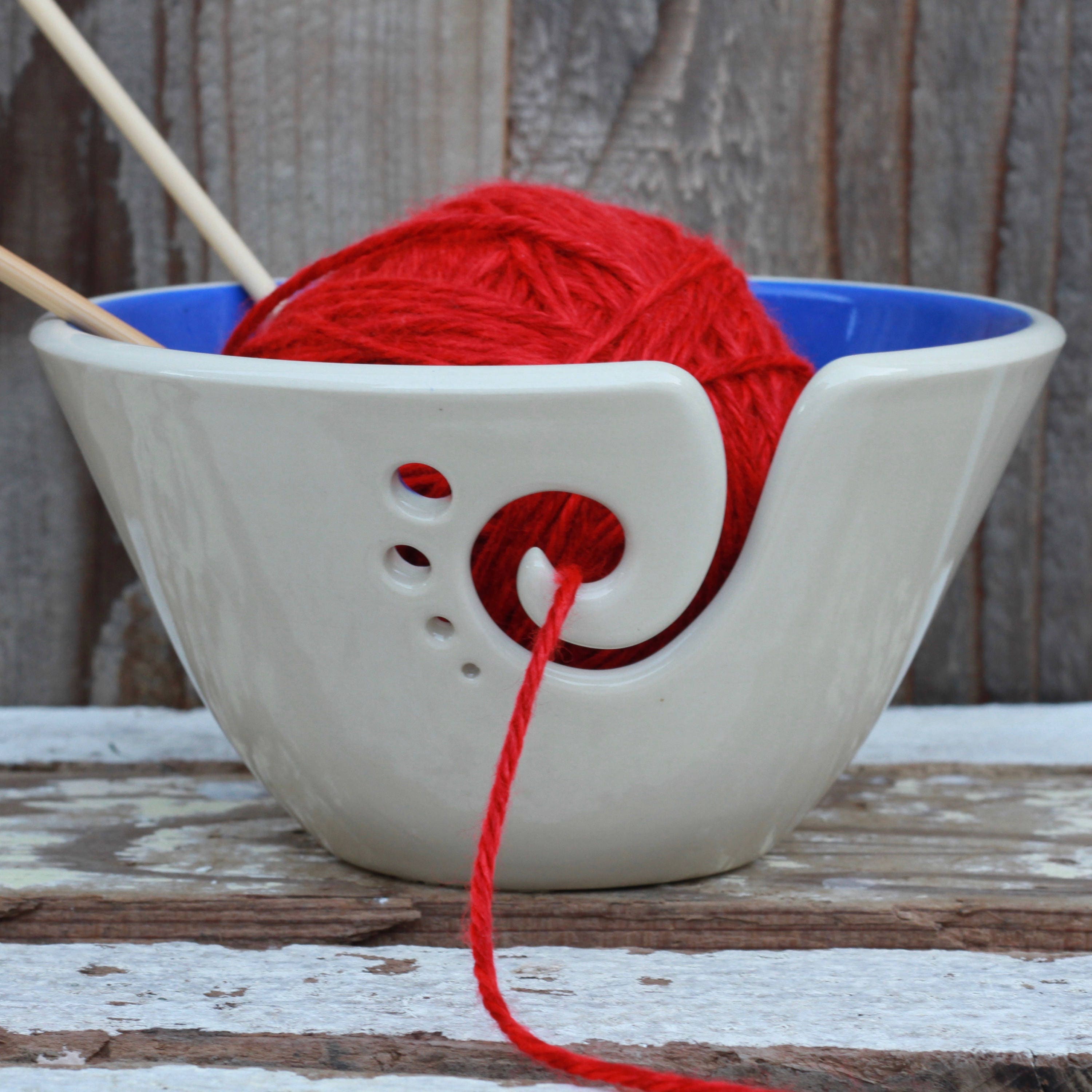 Blue Ceramic Yarn Bowl Yarn Bowl Knitting Bowl Crochet | Etsy