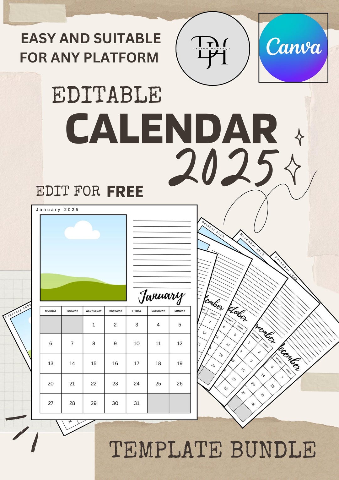 Editable 2025 Calendar Template Bundle | the Ultimate Tool for ...