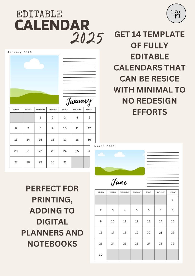 Editable 2025 Calendar Template Bundle the Ultimate Tool for Organizing ...