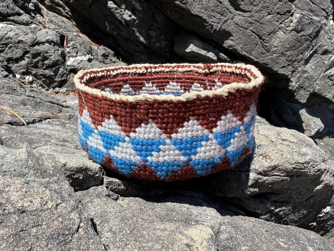 Handwoven Basket Made of Hemp Cord and Acrylic Yarn. Native American ...