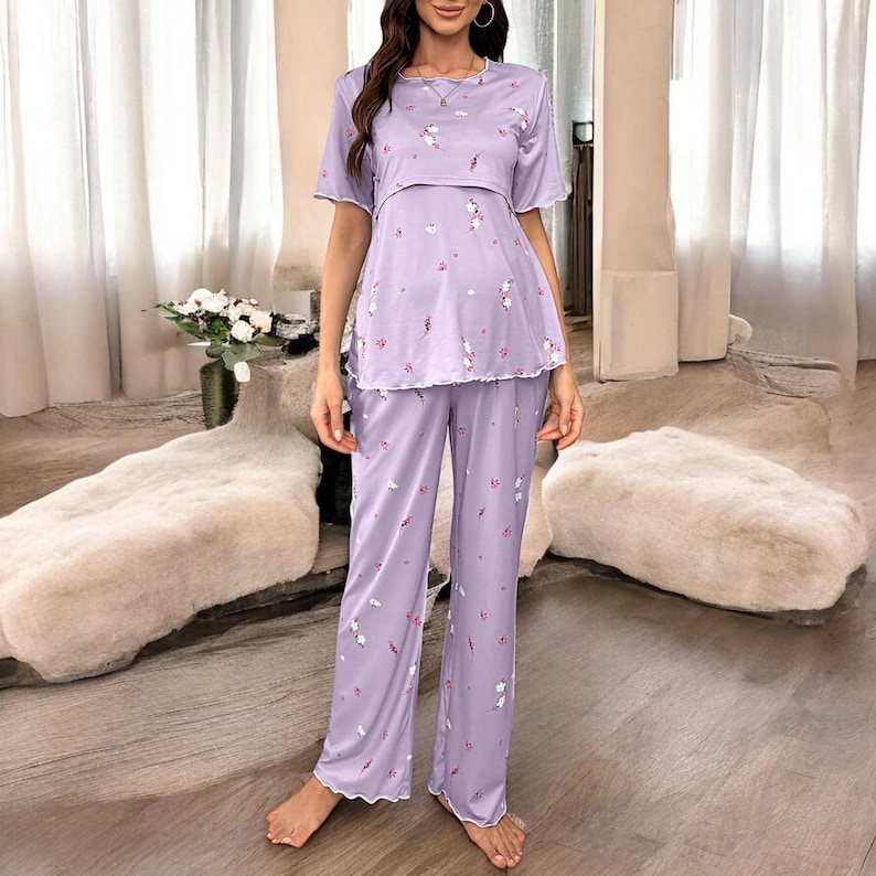 Floral Maternity Nursing Pajama Set, Baby Blue Pjs - Etsy