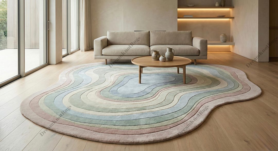 Irregular Shape Hand Tufted Rug, Abstract Organic Area Rug, New Zealand ...