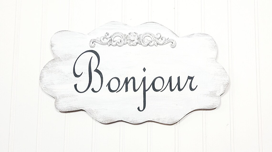 Bonjour Shabby Cottage French White Large Wall Decoration Wood Sign - Etsy