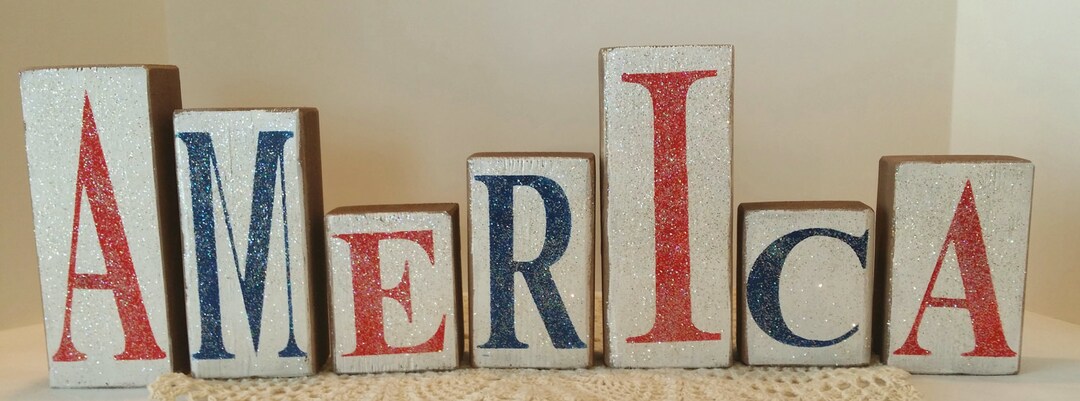 America Wood Americana Blocks Holiday Blocks Glitter Blocks - Etsy