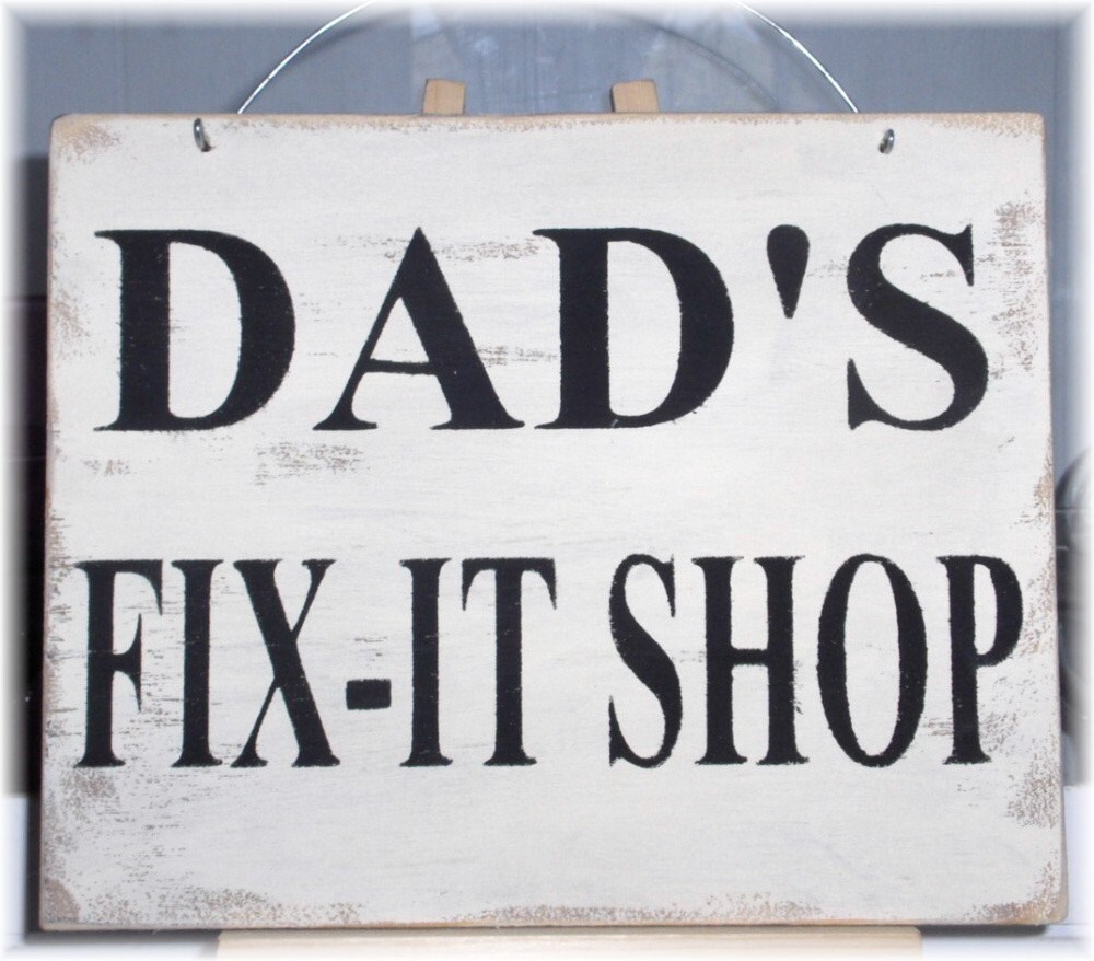 Dad's Fix-it Shop White Workshop Wood Sign Custom Sign - Etsy