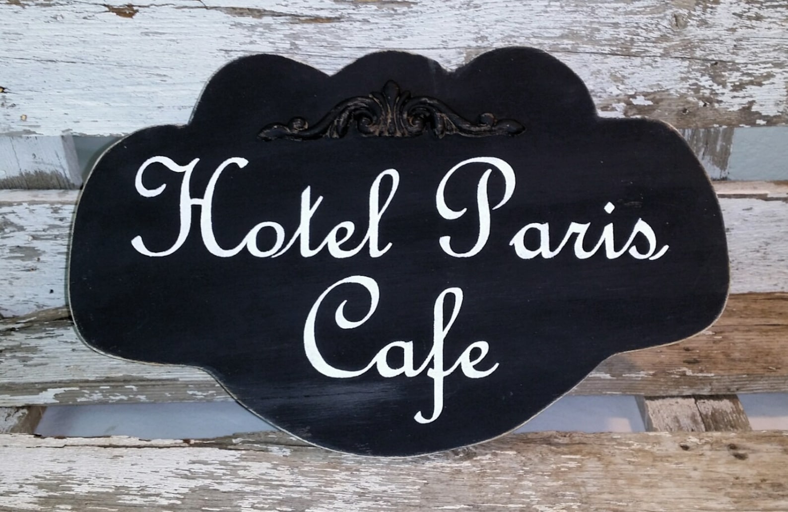 Hotel Paris Cafe Shabby Sign Cottage Black Wood Sign Paris | Etsy