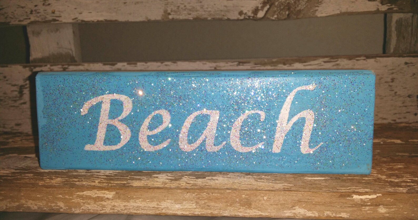 Beach Block Blue Wood Glitter Block Beach Home Decor Wood - Etsy
