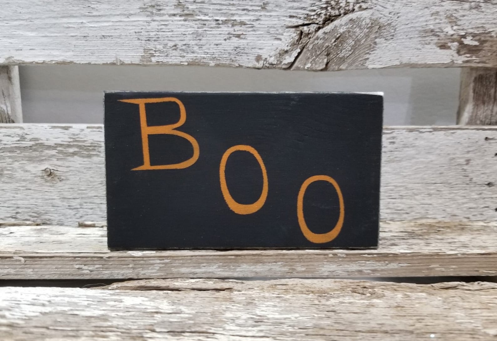 Boo 4" X 6" Mini Black Wood Sign | Halloween Decoration | Block Sign ...