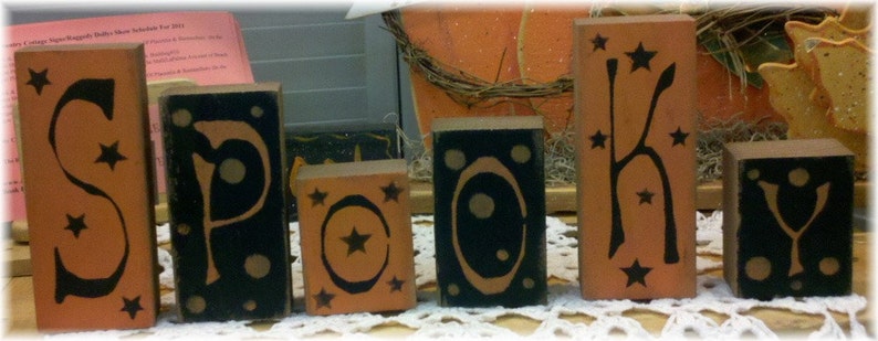 Spooky Blocks Halloween Orange & Black Set of Six Wood | Etsy