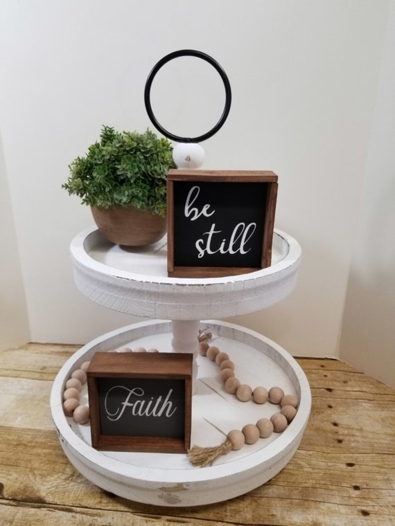 Faith Sign Farmhouse Mini Wood Signs Tiered Tray Rustic | Etsy
