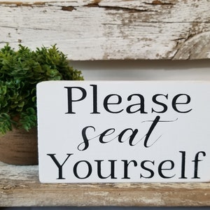 Please Seat Yourself 4" X 6" Mini White Wood Sign | Bathroom Sign ...