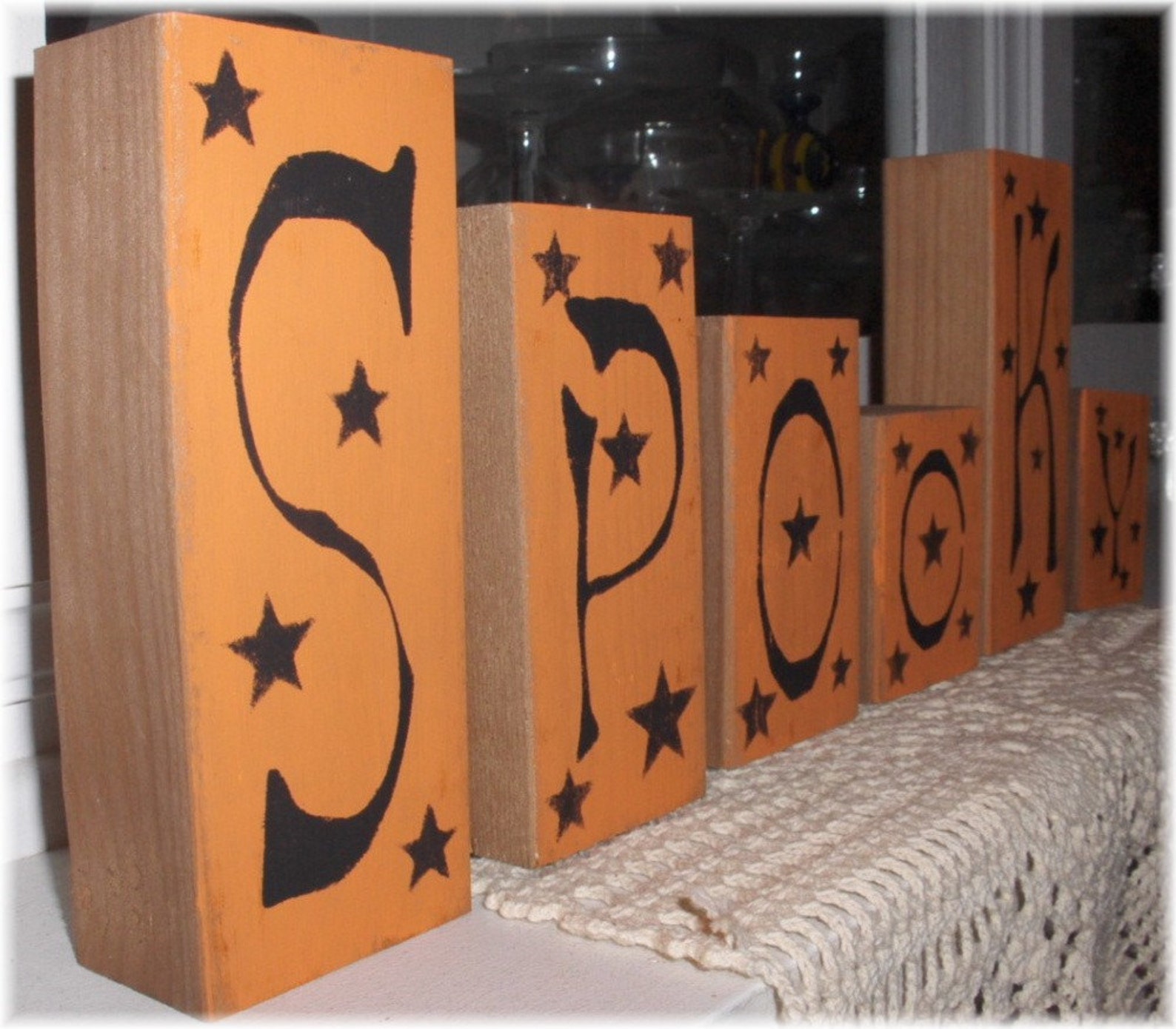 Spooky Blocks Halloween Orange & Black Set of Six Wood | Etsy