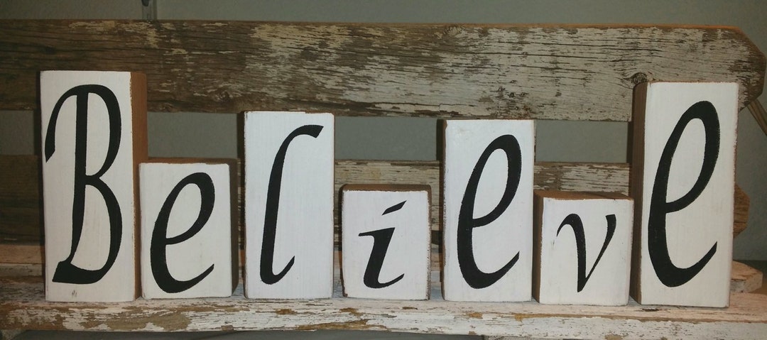 Believe Blocks White Set of Seven Wood Shelf Sitters Custom Sign - Etsy