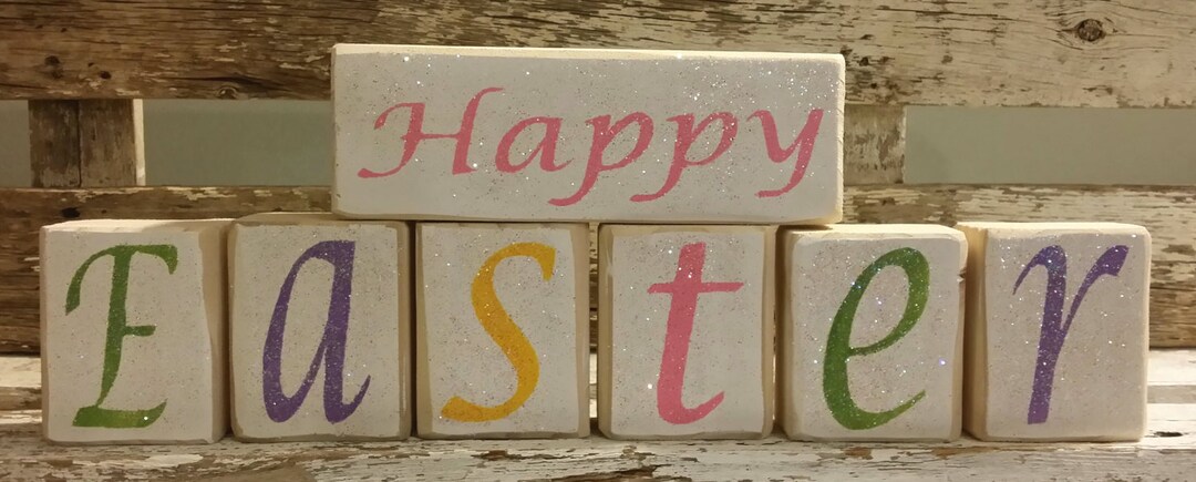 Happy Easter Pastel Color Blocks Glitter Blocks Holiday Blocks - Etsy