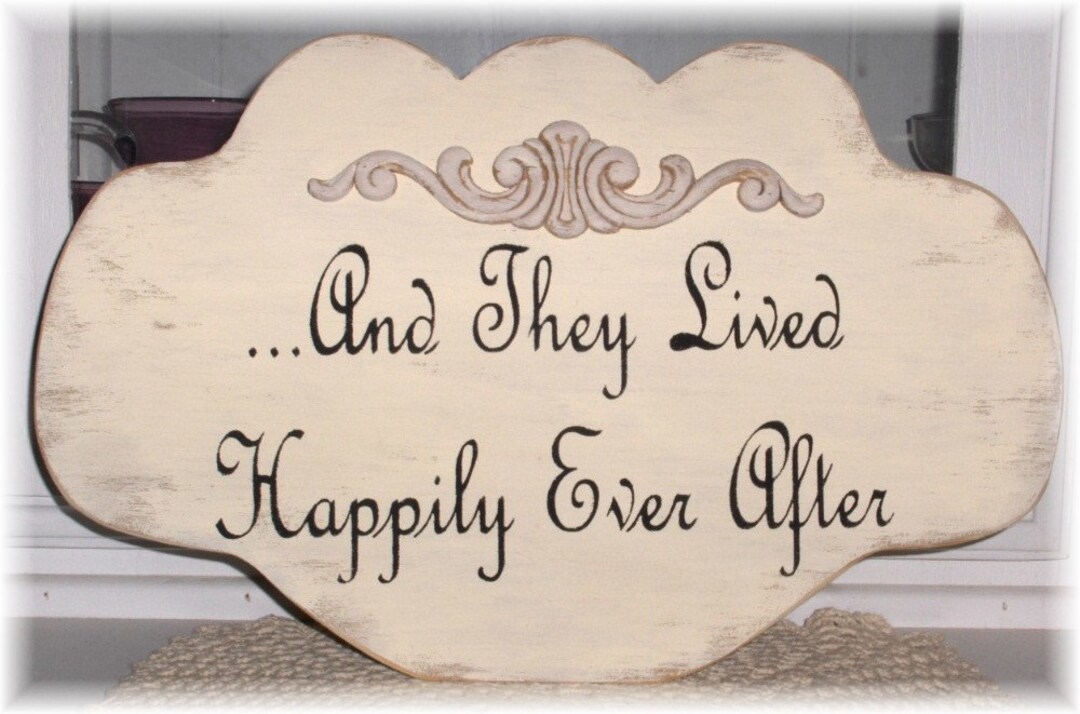 Wedding Sign and They Lived Happily Ever After Cream Shabby Cottage ...