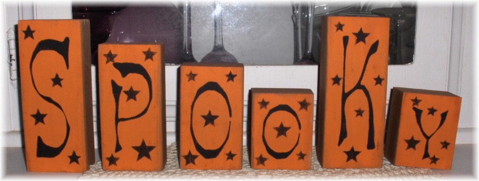 Spooky Blocks Halloween Orange & Black Set of Six Wood | Etsy
