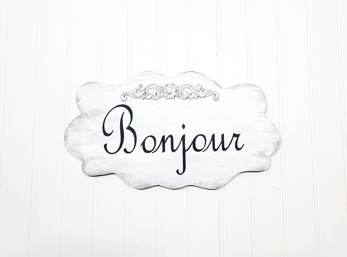 Bonjour Shabby Cottage French White Large Wall Decoration Wood Sign - Etsy